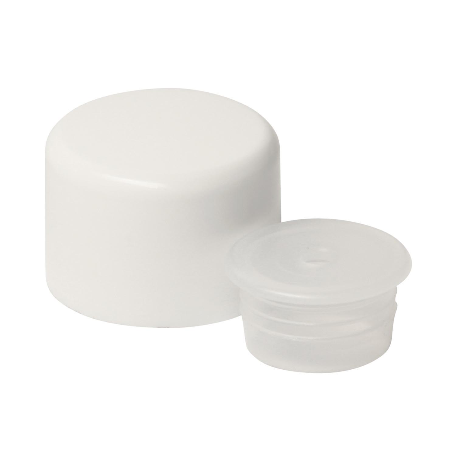 Plastic screw closures 20-410 smooth - insert 3mm orifice white 0062